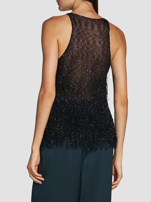 Giorgio Armani Sequined Knit Sleeveless Blouse