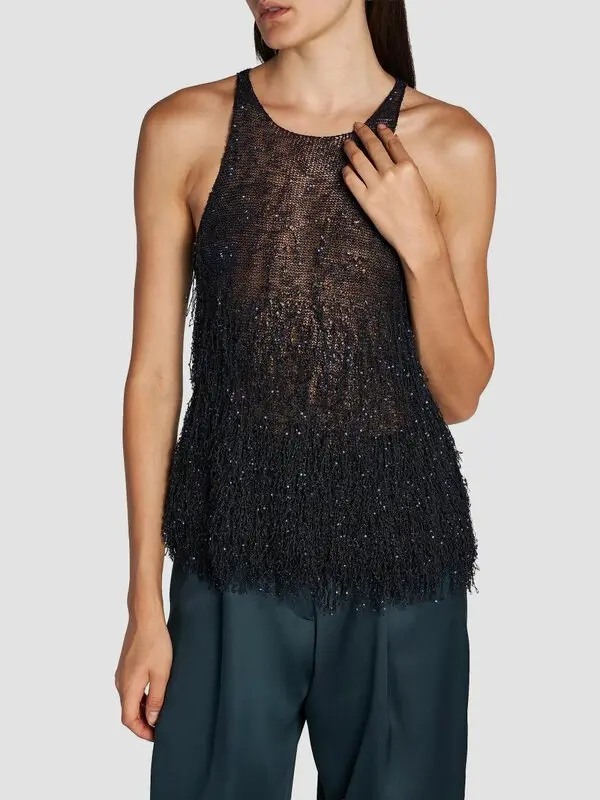 Giorgio Armani Sequined Knit Sleeveless Blouse