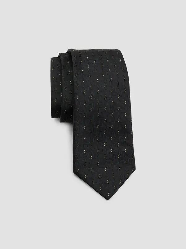 Emporio Armani Stairstep-embroidered Silk Tie - Nero