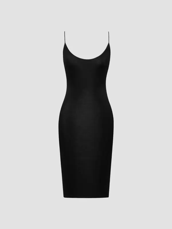 Saint Laurent Cassandre Open-back Dress In Ribbed Knit - Noir