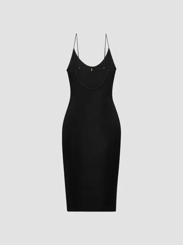 Saint Laurent Cassandre Open-back Dress In Ribbed Knit - Noir