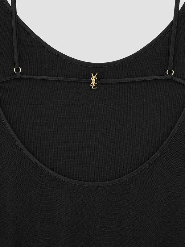 Saint Laurent Cassandre Open-back Dress In Ribbed Knit - Noir