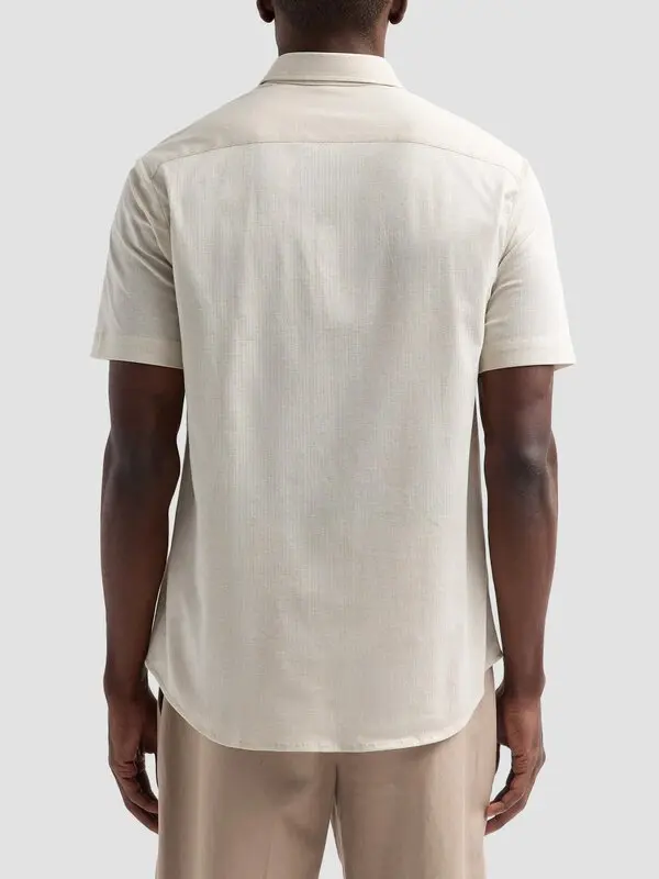 Emporio Armani Tonal Textured Cotton Short-sleeve Shirt