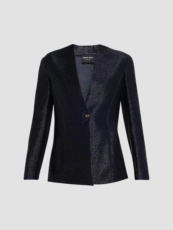 Giorgio Armani Metallic Woven Collarless Single-breasted Jacket