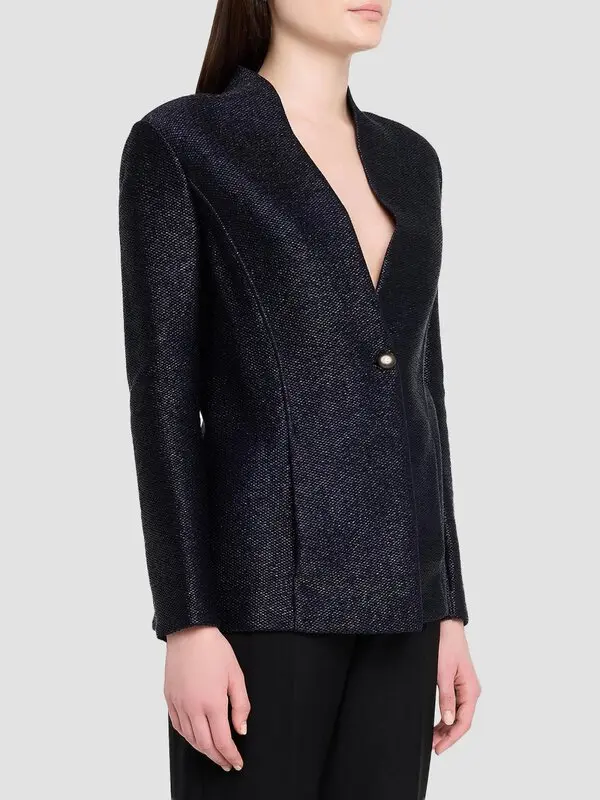 Giorgio Armani Metallic Woven Collarless Single-breasted Jacket