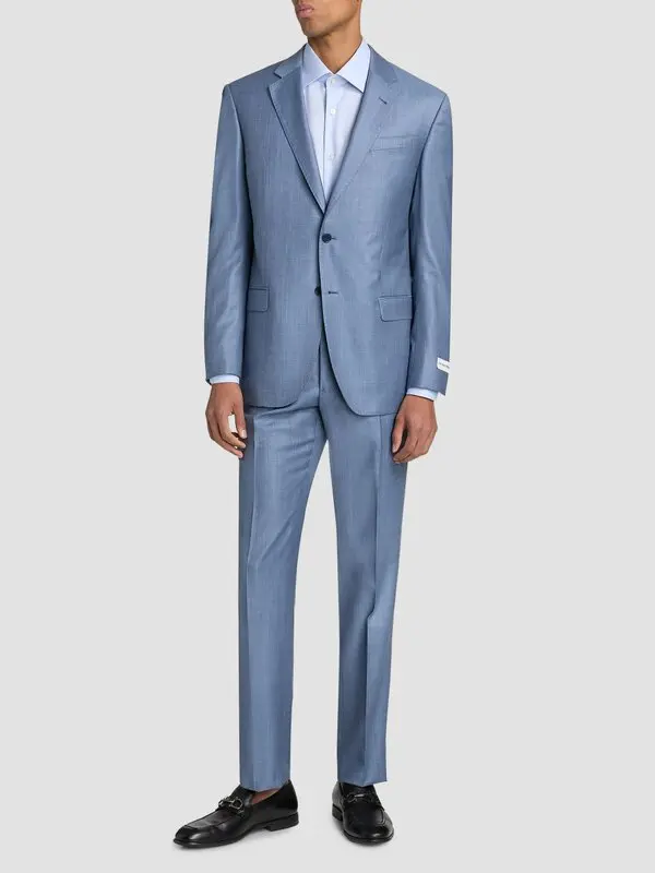Emporio Armani Shark Skin Wool Single-breasted Suit - Medium Blue