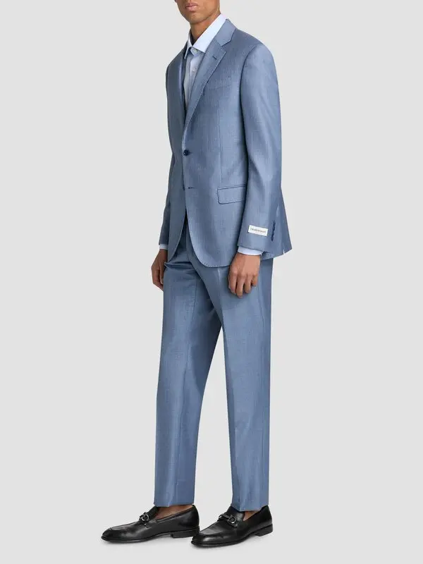 Emporio Armani Shark Skin Wool Single-breasted Suit - Medium Blue
