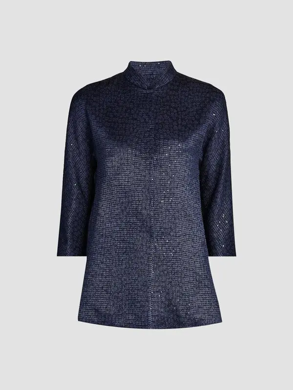 Giorgio Armani Sequined Stand Collar Jacket - Solid Medium Blue
