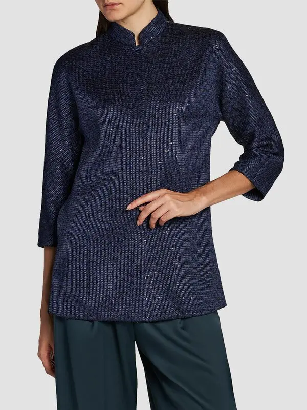 Giorgio Armani Sequined Stand Collar Jacket - Solid Medium Blue