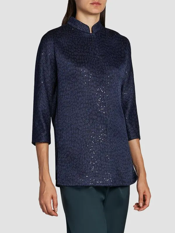 Giorgio Armani Sequined Stand Collar Jacket - Solid Medium Blue