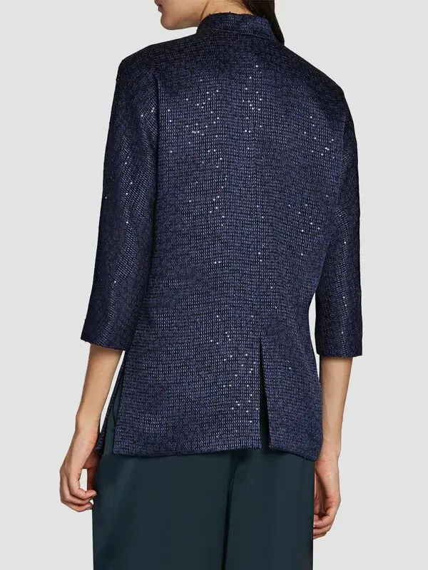 Giorgio Armani Sequined Stand Collar Jacket - Solid Medium Blue