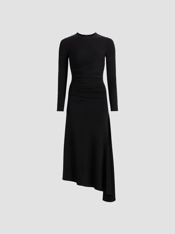 Michael Kors Ruched Jersey Asymmetric Midi-dress - Black