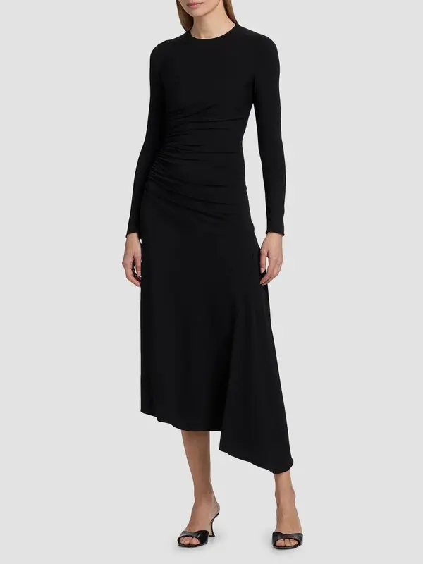 Michael Kors Ruched Jersey Asymmetric Midi-dress