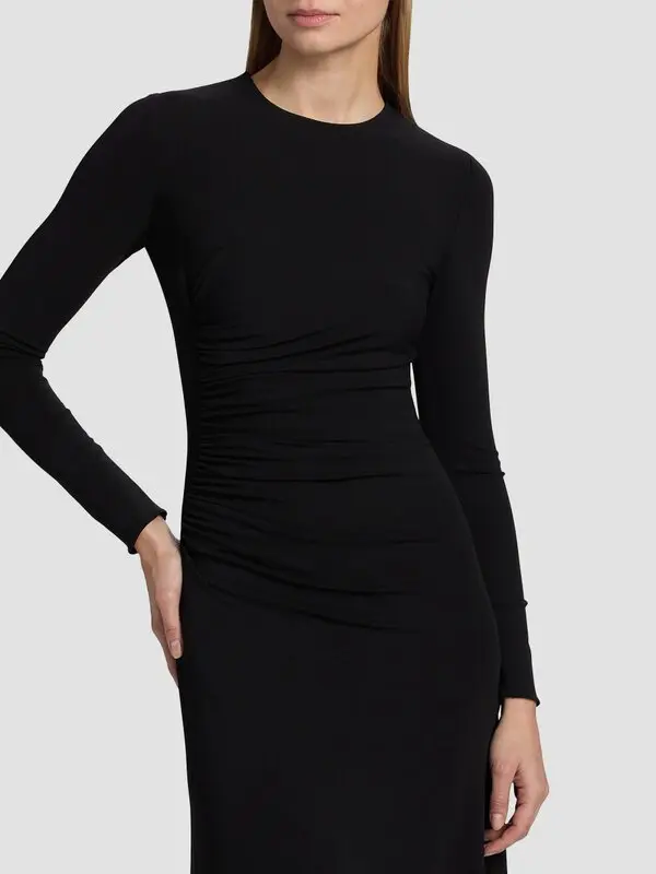 Michael Kors Ruched Jersey Asymmetric Midi-dress
