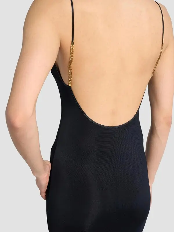 Saint Laurent Cassandre-chain Backless Dress In Knit