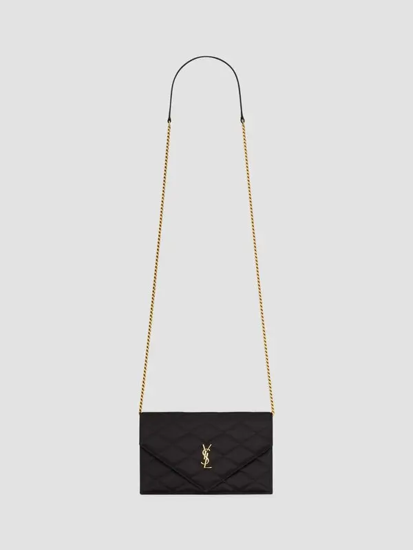 Saint Laurent Paris Chain Wallet In Satin - Black