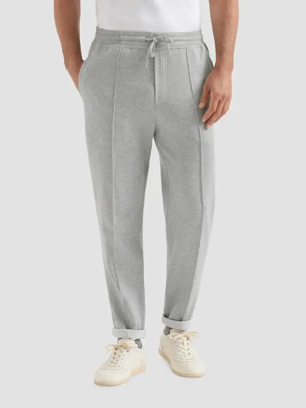 Brunello Cucinelli French Terry Double Cloth Trousers With Crête Detail - Medium Grey