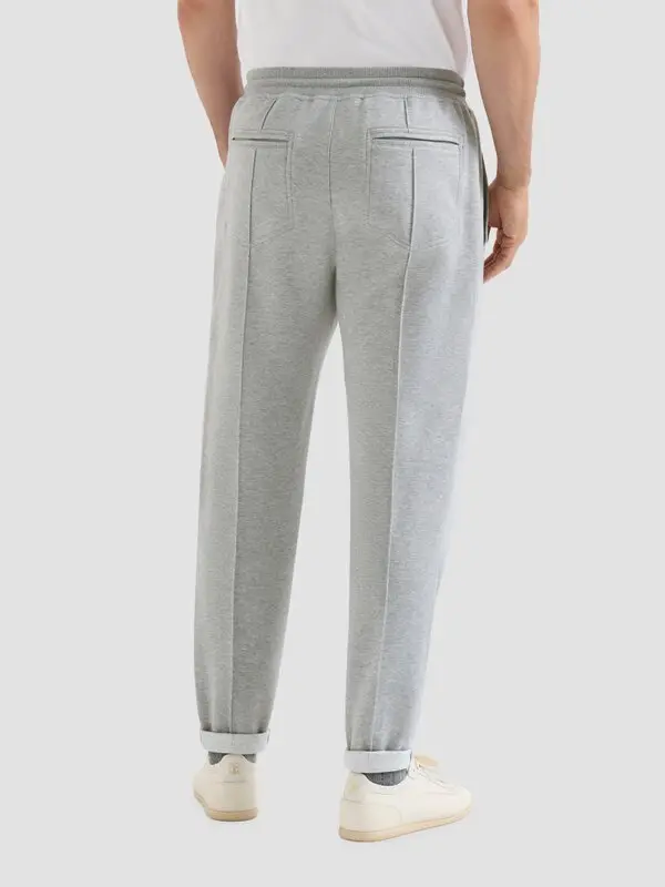 Brunello Cucinelli French Terry Double Cloth Trousers With Crête Detail - Medium Grey