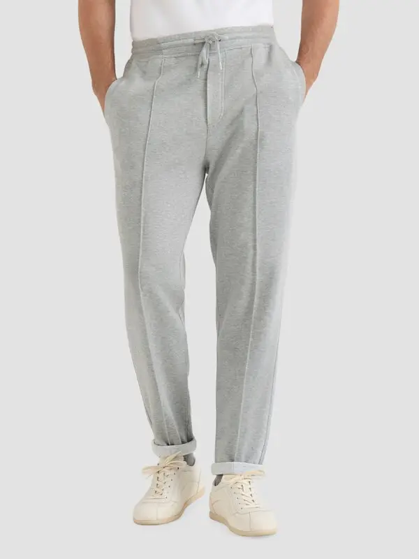 Brunello Cucinelli French Terry Double Cloth Trousers With Crête Detail - Medium Grey