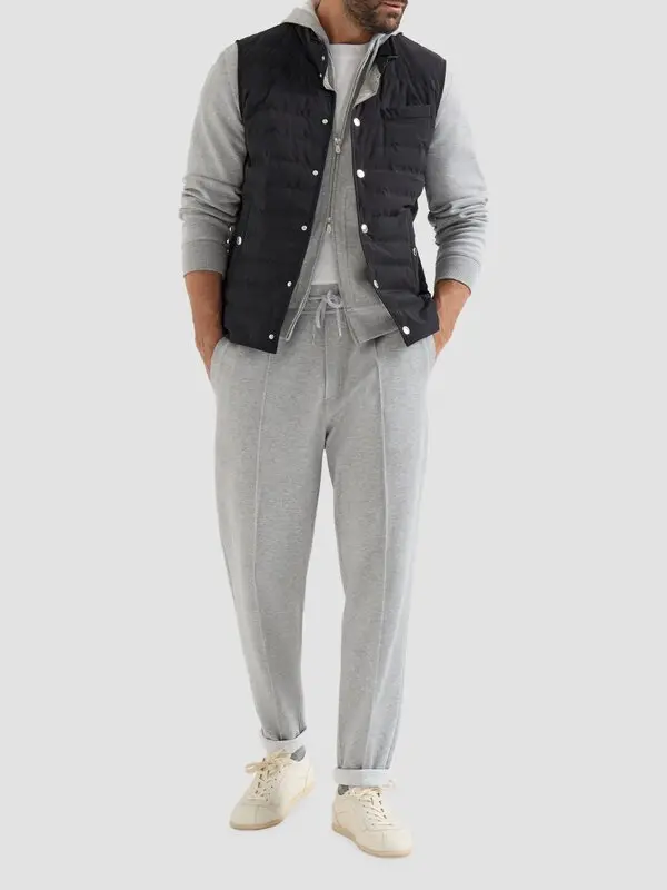 Brunello Cucinelli French Terry Double Cloth Trousers With Crête Detail - Medium Grey