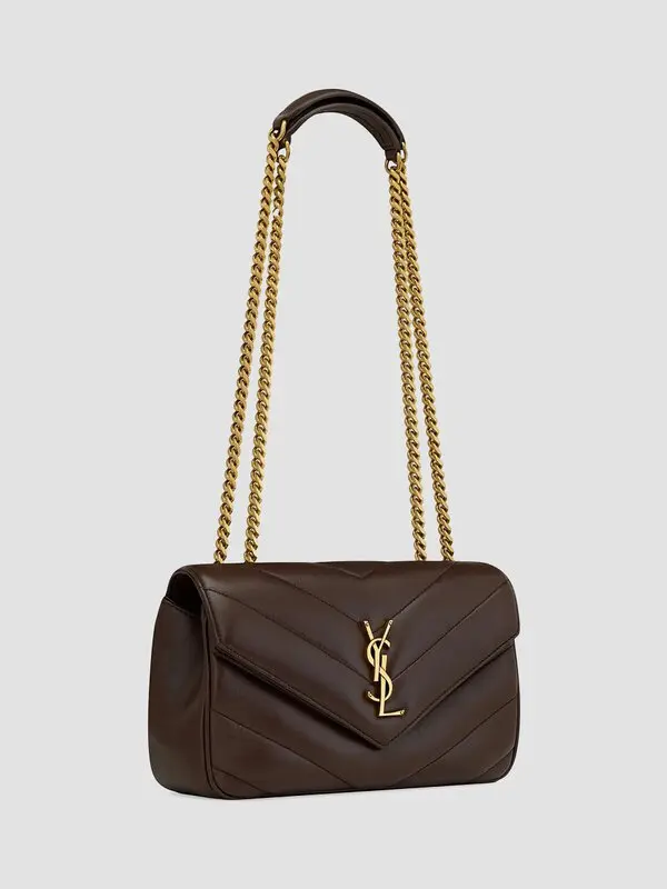 Saint Laurent Loulou Small Shoulder Bag In Matelass Lambskin - Deep Hickory