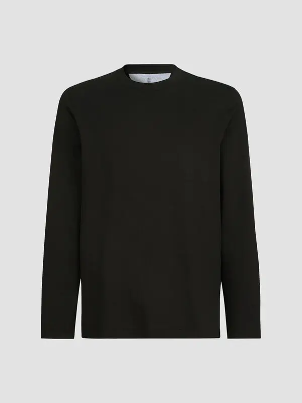Brunello Cucinelli Cotton Jersey Long Sleeve Crewneck T-shirt - Black