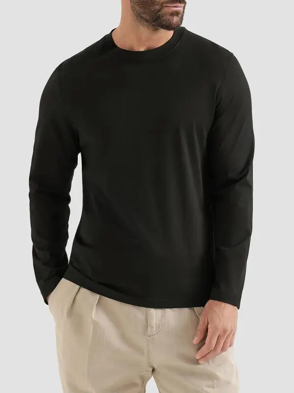 Brunello Cucinelli Cotton Jersey Long Sleeve Crewneck T-shirt - Black