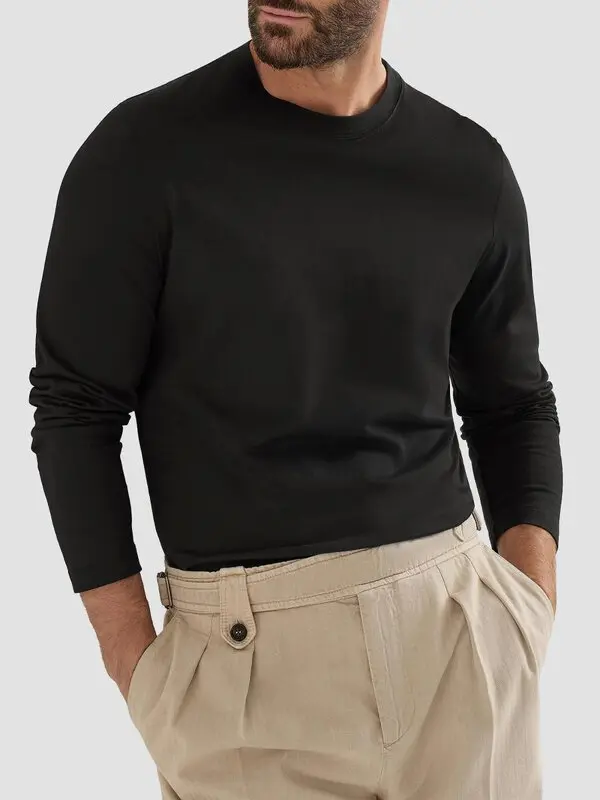 Brunello Cucinelli Cotton Jersey Long Sleeve Crewneck T-shirt - Black