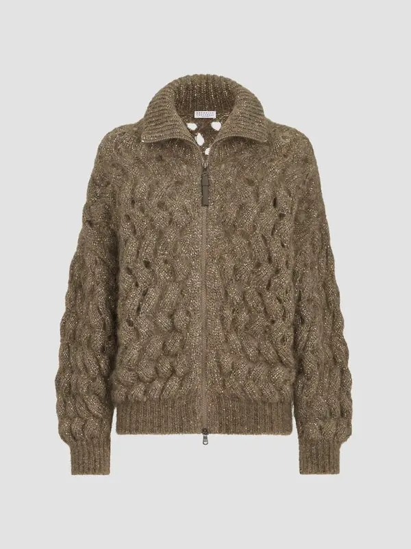 Brunello Cucinelli Dazzling Zigzag Cables Cardigan In Mohair And Wool