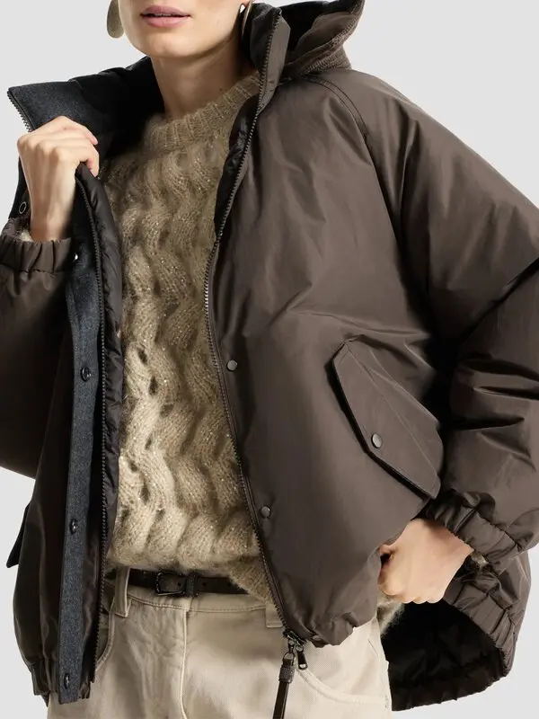 Brunello Cucinelli Techno Cotton Taffeta Detachable Hood Outerwear Jacket