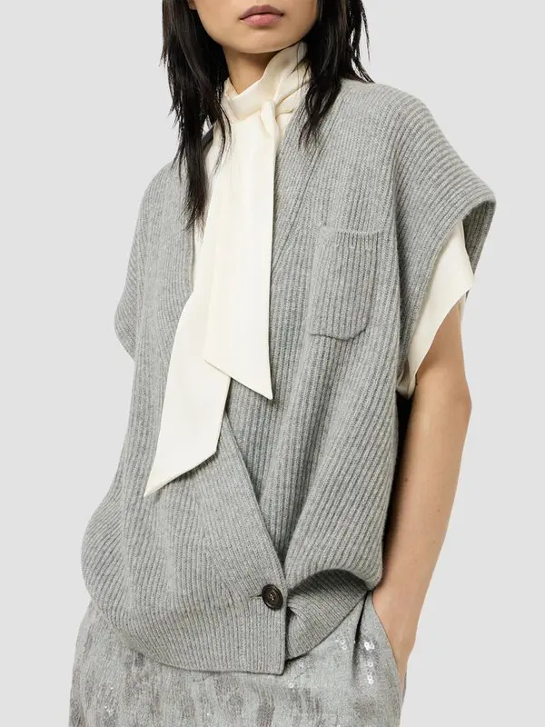 Brunello Cucinelli Cashmere English Rib Wrap Cardigan