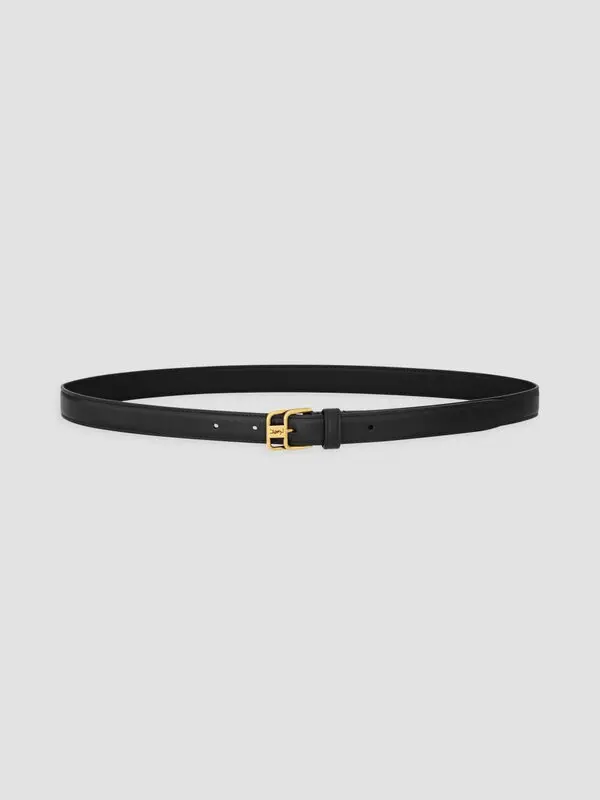 Saint Laurent Cassandre Double-buckle Thin Belt In Smooth Leather