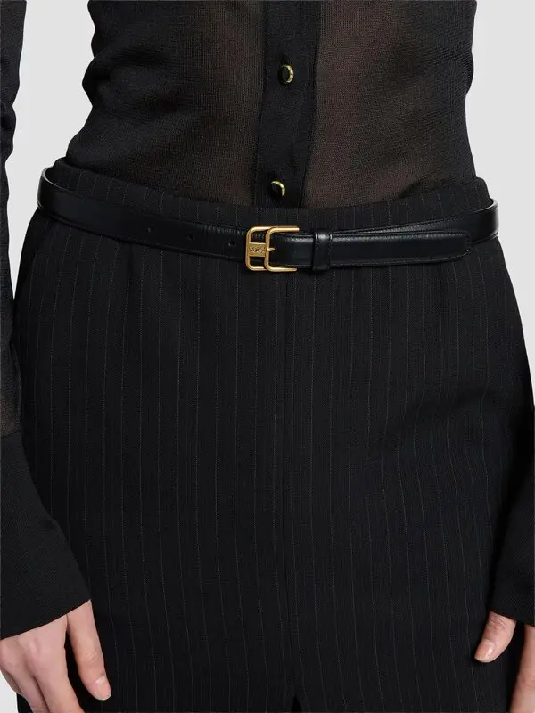 Saint Laurent Cassandre Double-buckle Thin Belt In Smooth Leather