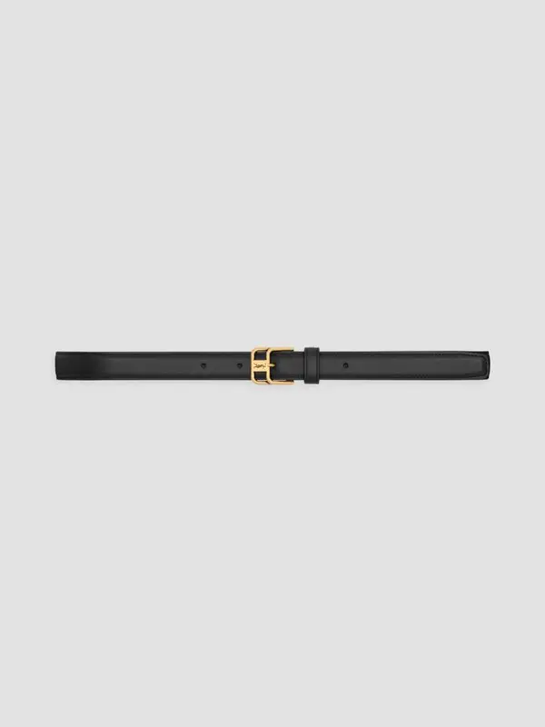 Saint Laurent Cassandre Double-buckle Thin Belt In Smooth Leather