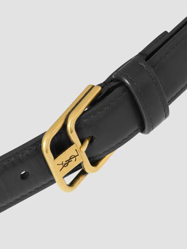 Saint Laurent Cassandre Double-buckle Thin Belt In Smooth Leather