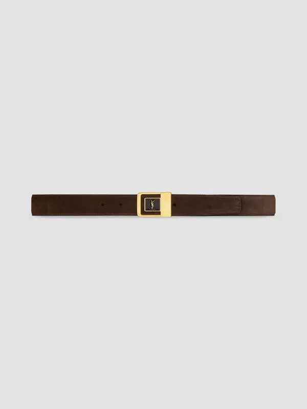 Saint Laurent La 66 Buckle Belt In Suede - Dark Brown