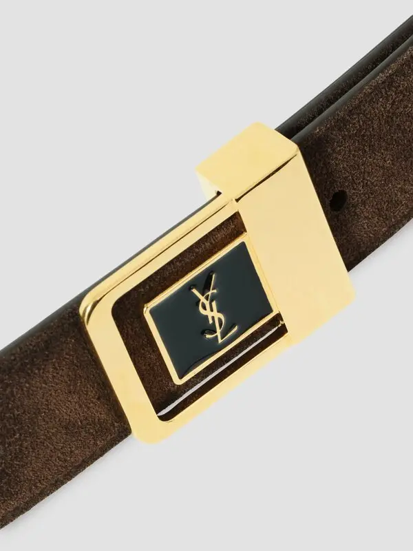Saint Laurent La 66 Buckle Belt In Suede - Dark Brown