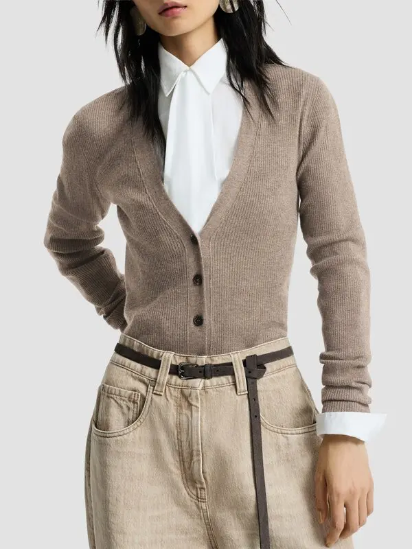 Brunello Cucinelli Sparkling Cashmere Lightweight Ribbed Cardigan