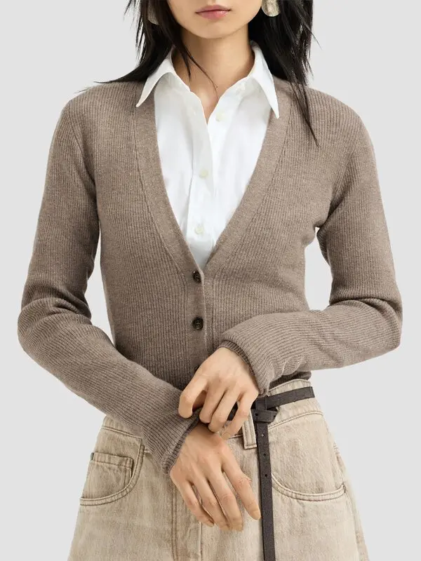 Brunello Cucinelli Sparkling Cashmere Lightweight Ribbed Cardigan