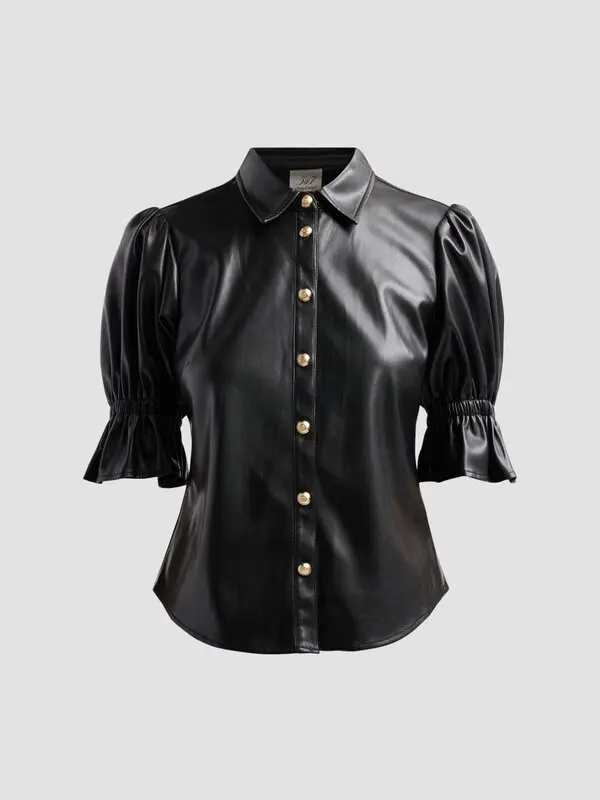 Cinq À Sept Fiona Lite Faux Leather Top - Black