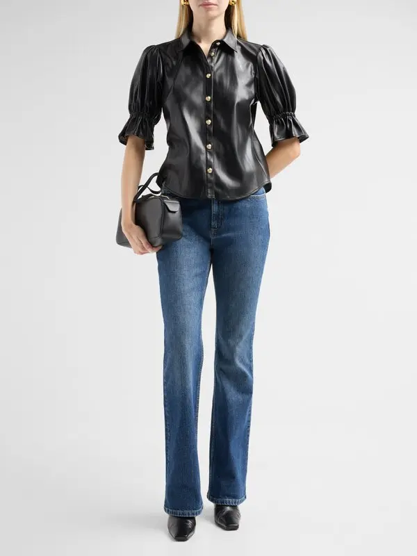 Cinq À Sept Fiona Lite Faux Leather Top - Black