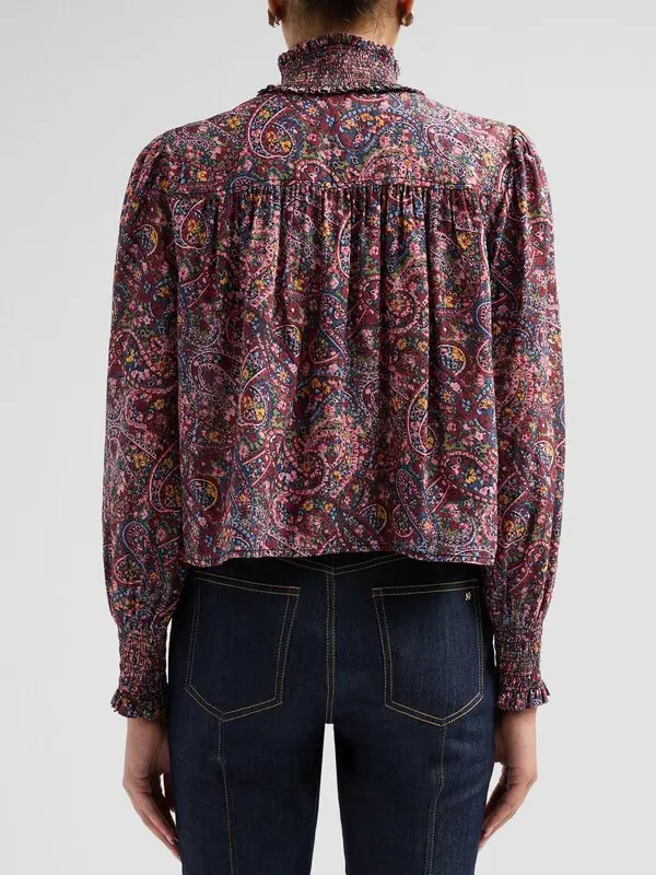 Cinq À Sept Pia Paisley Cotton-blend Long-sleeve Top - Black Multi