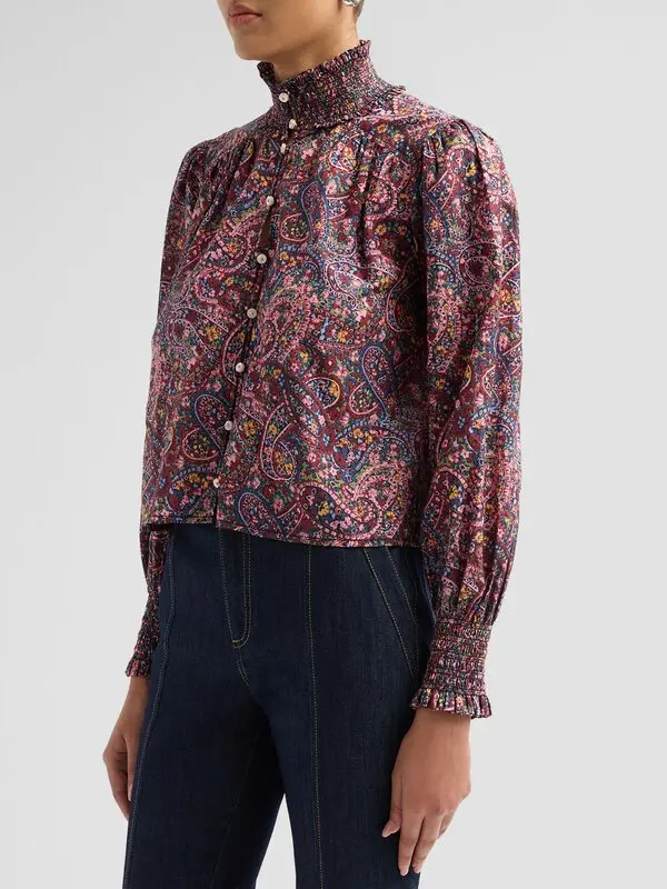 Cinq À Sept Pia Paisley Cotton-blend Long-sleeve Top - Black Multi