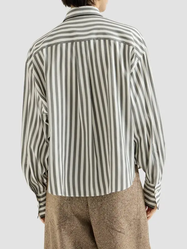 Brunello Cucinelli Striped Silk Poplin Shirt With Virgin Wool Foulard