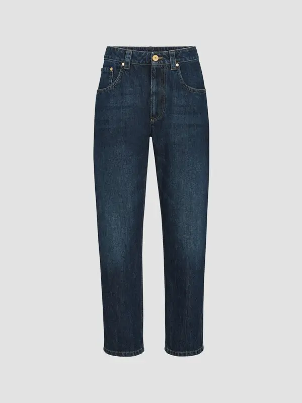 Brunello Cucinelli Authentic Straight Trousers With Shiny Bartack - Denim