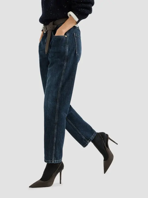 Brunello Cucinelli Authentic Straight Trousers With Shiny Bartack - Denim