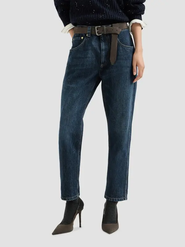 Brunello Cucinelli Authentic Straight Trousers With Shiny Bartack - Denim