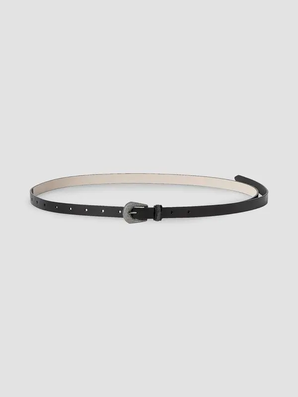Brunello Cucinelli Vintage-effect Leather Belt With Shimmering Buckle And Shiny Loop - Black