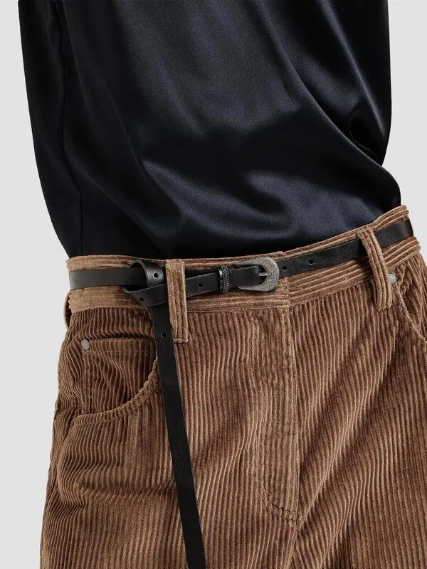 Brunello Cucinelli Vintage-effect Leather Belt With Shimmering Buckle And Shiny Loop - Black