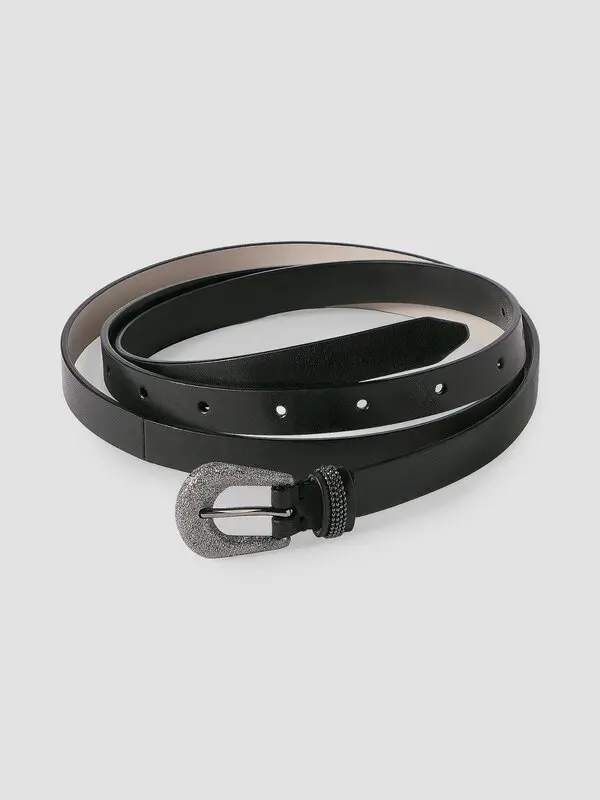 Brunello Cucinelli Vintage-effect Leather Belt With Shimmering Buckle And Shiny Loop - Black